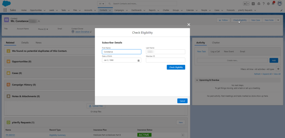 Salesforce Realtime Eligibility powered by pVerify